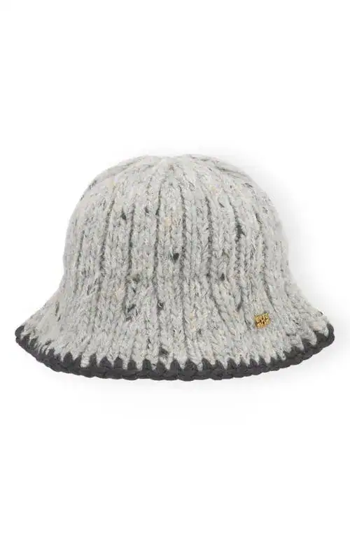 Ganni Chunky Marled Wool Blend Bucket Hat In Paloma Melange - 25